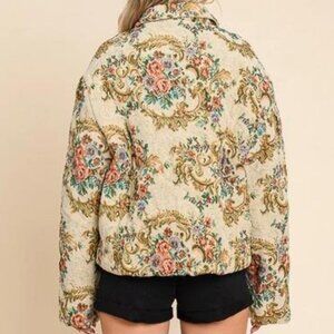 iwt brands | Jackets & Coats | Floral Print Puff Jacket Dusty Yellow ...